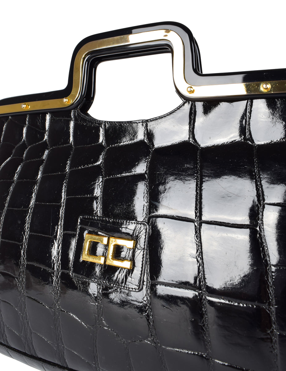 Cosci Vintage 1970s Black Crocodile Leather Oversized Extra Large Hand ...