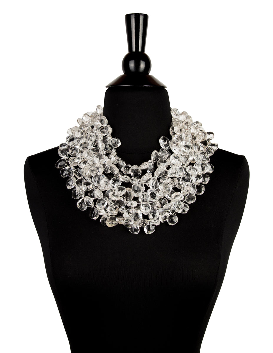 Outstanding Vintage 1990s Massive Clear Glass Teardrop Beaded Multistr ...