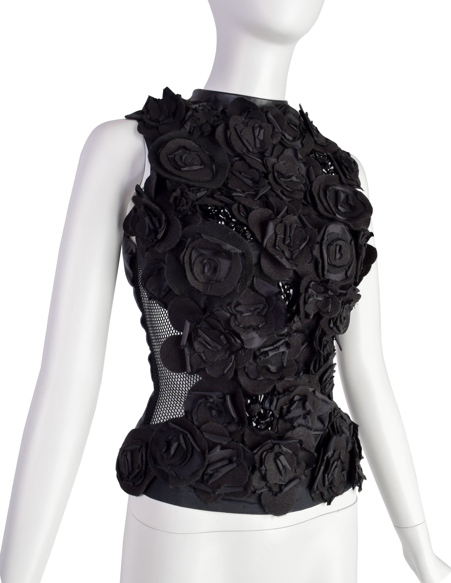 Gemma Kahng Vintage 1990s Black Flower Beaded Embellished Leather Fish ...