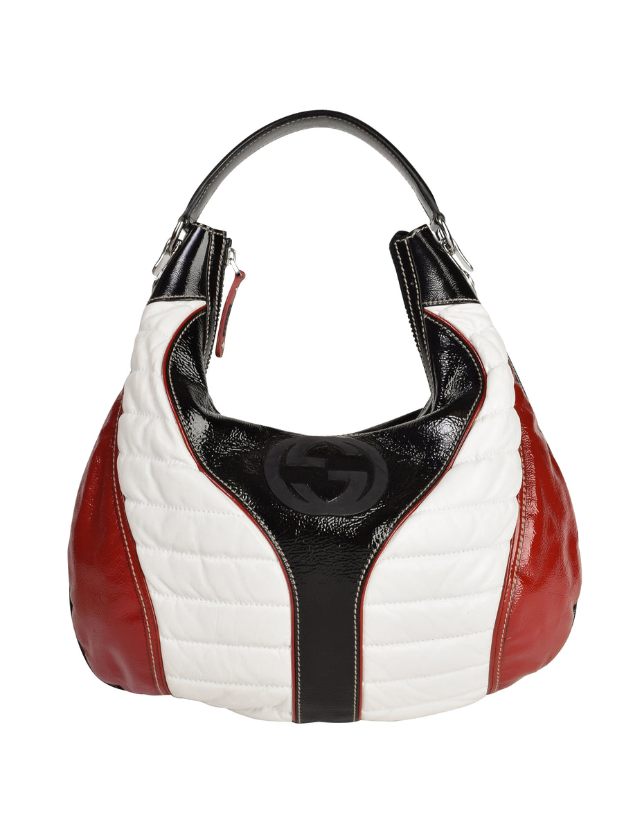 Gucci Vintage Black White Red GG Logo Quilted Snow Glam Hobo Bag ...