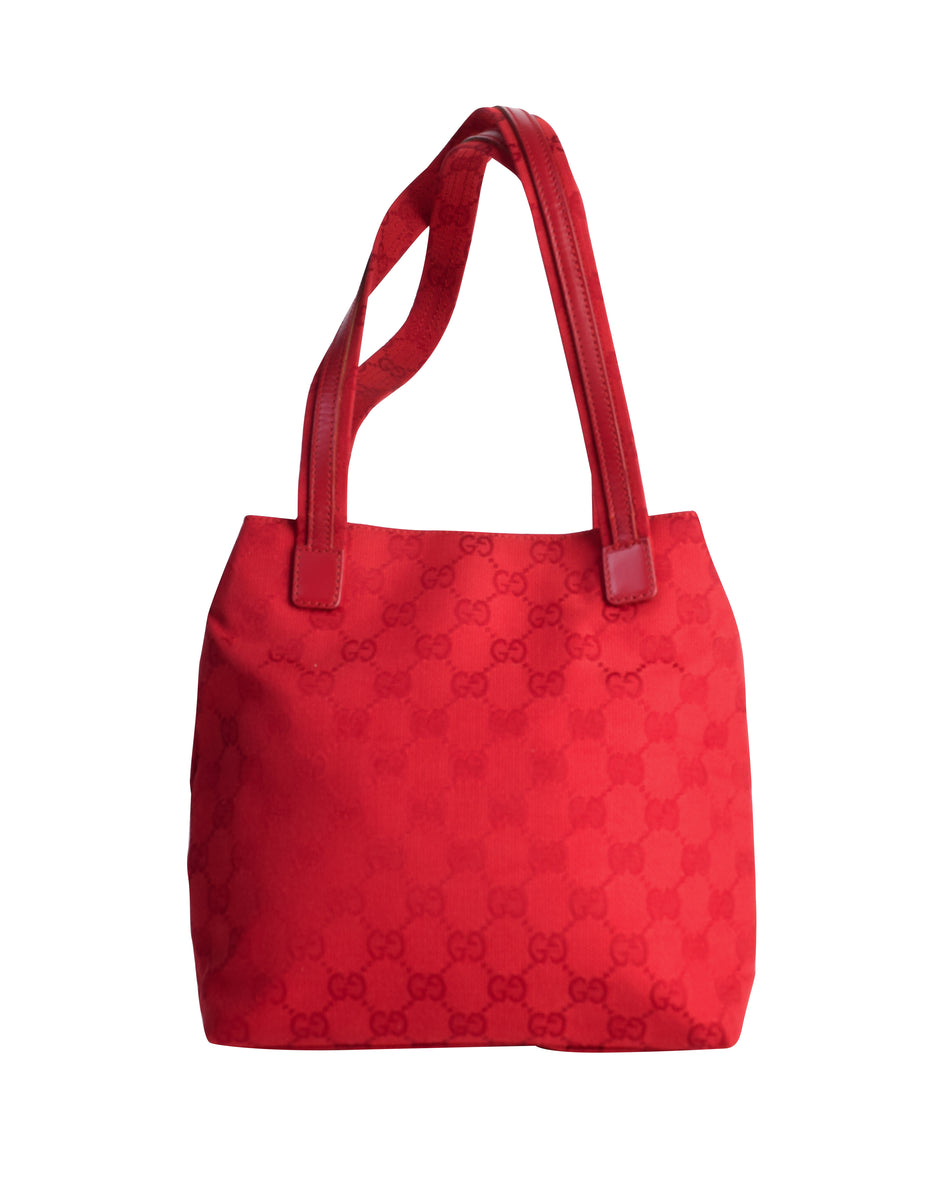 Gucci Vintage Red Monogram GG Logo Canvas Shoulder Bag – Amarcord ...