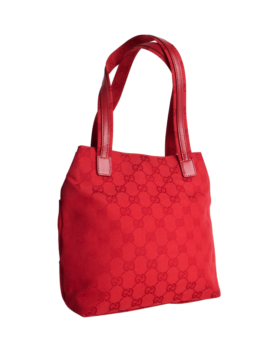 Gucci Vintage Red Monogram GG Logo Canvas Shoulder Bag – Amarcord ...