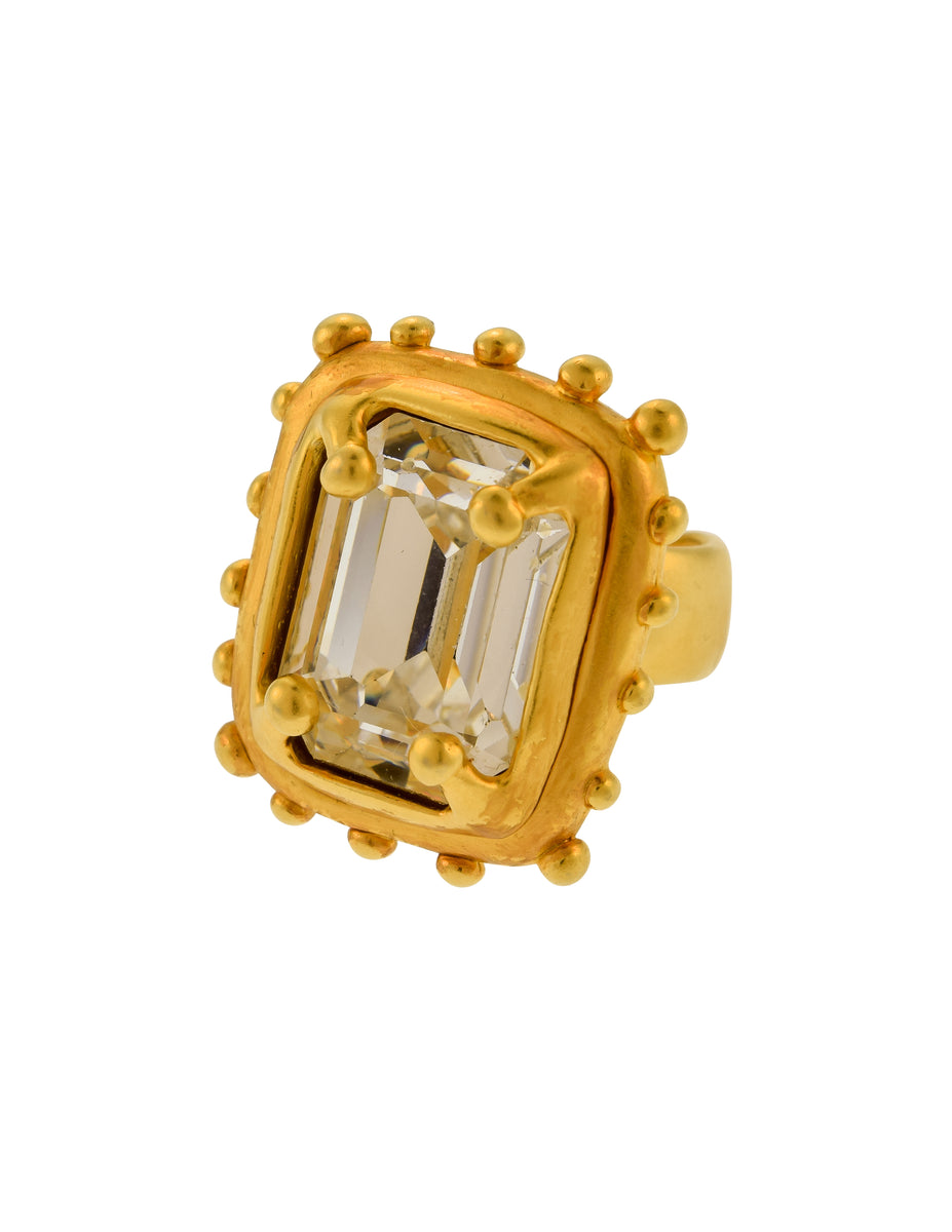 Karl Lagerfeld Vintage Giant Brushed Gold Crystal Cocktail Ring ...