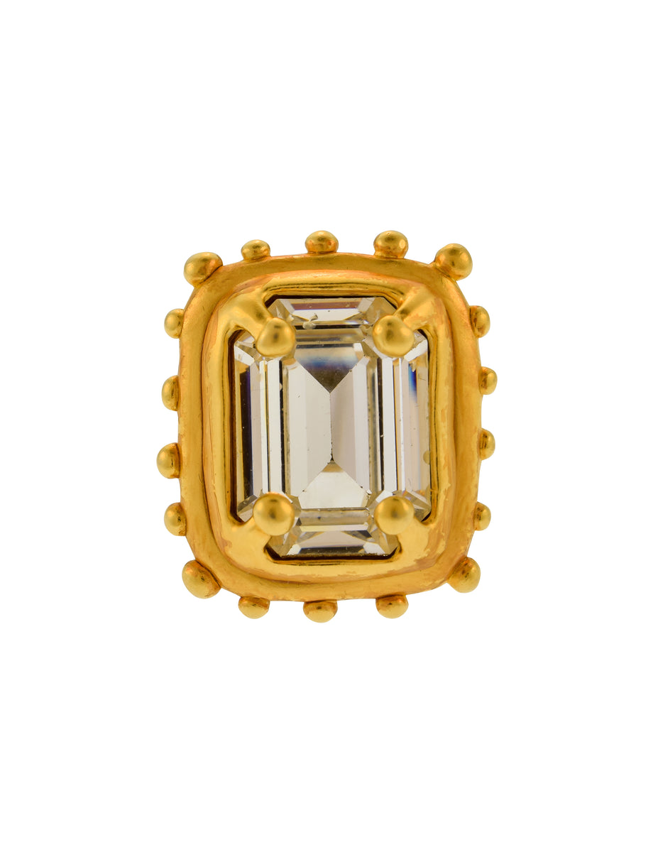 Karl Lagerfeld Vintage Giant Brushed Gold Crystal Cocktail Ring ...