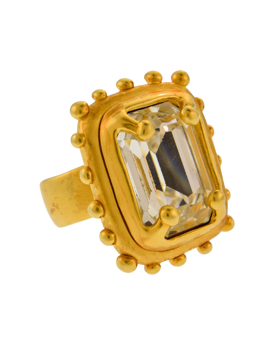 Karl Lagerfeld Vintage Giant Brushed Gold Crystal Cocktail Ring ...