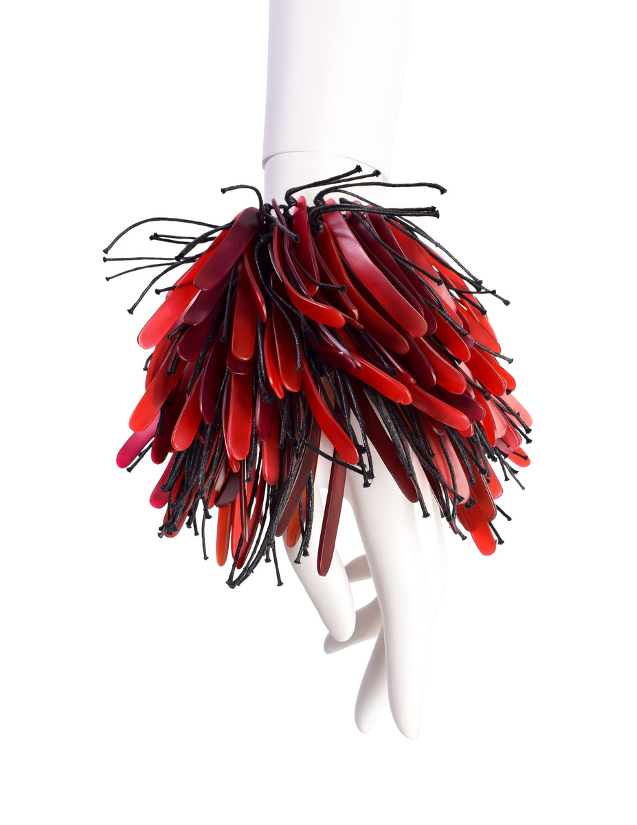 Monies Vintage Exceptional Red Horn Black Rope Fringe Statement Bracel ...