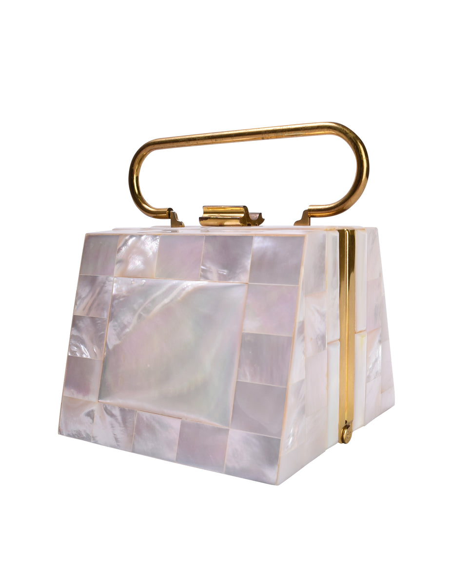 Vintage 1950s Phenomenal Structured Mother of Pearl Trapezoidal Handba ...