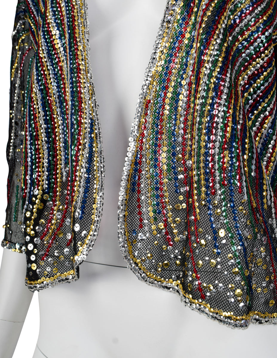 Halston Vintage AW 1980 Rainbow Sequin 'Fireworks' Sheer Mesh Jacket ...