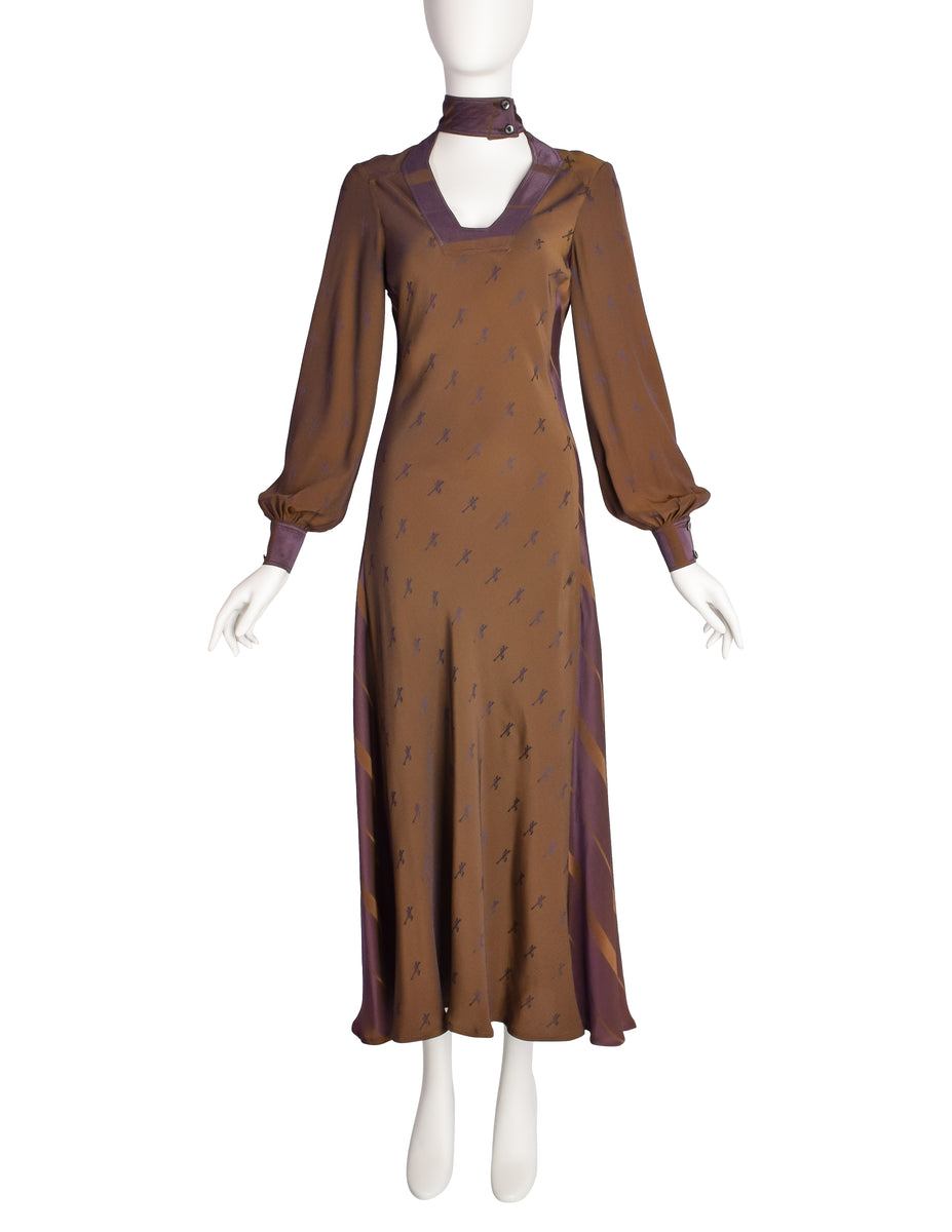 Alice Pollock Vintage 1973 Bronze Purple Iridescent Print Striped Sati ...