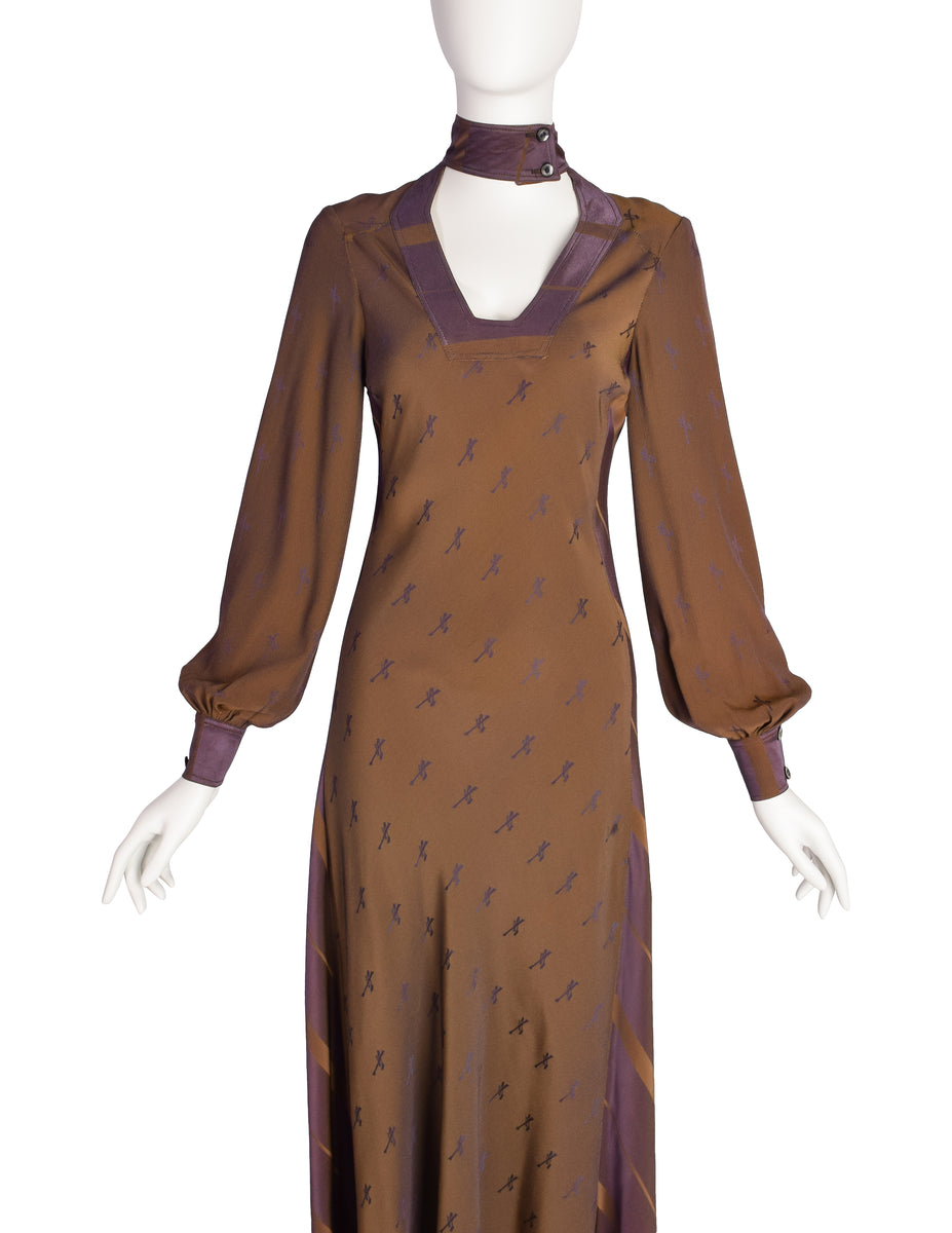 Alice Pollock Vintage 1973 Bronze Purple Iridescent Print Striped Sati ...