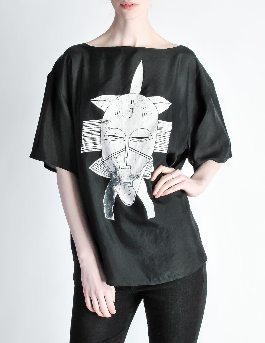 Vintage 1990s Distressed Black Silk Tiki Top – Amarcord Vintage Fashion