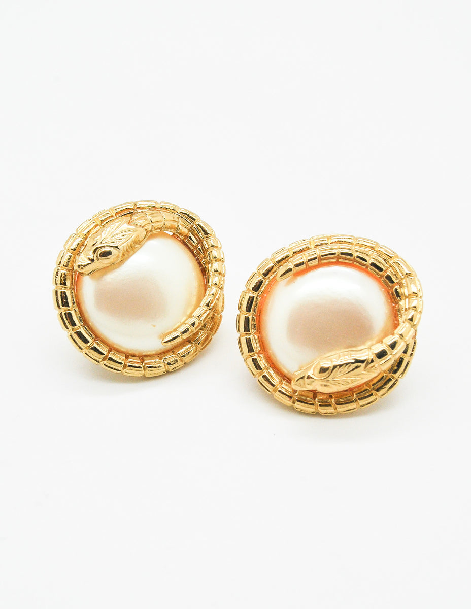 Givenchy Vintage Gold Snake Pearl Earrings – Amarcord Vintage Fashion