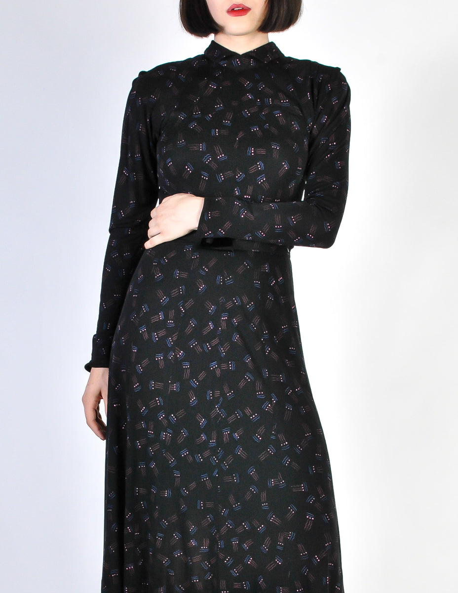 Jean Muir Vintage Collared Black Graphic Print Jersey Dress – Amarcord ...