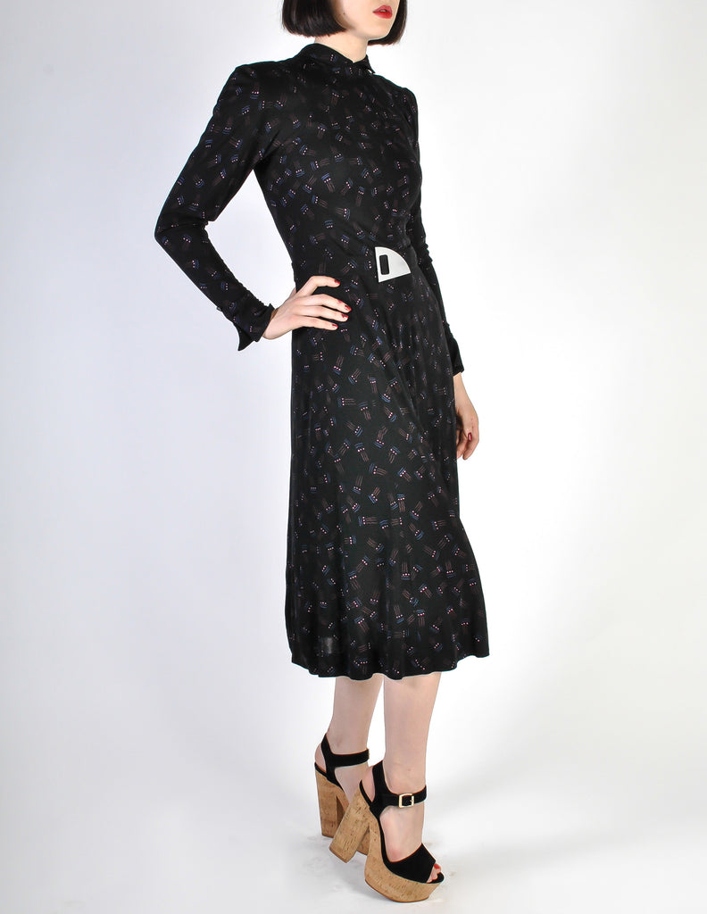 Jean Muir Vintage Collared Black Graphic Print Jersey Dress – Amarcord ...