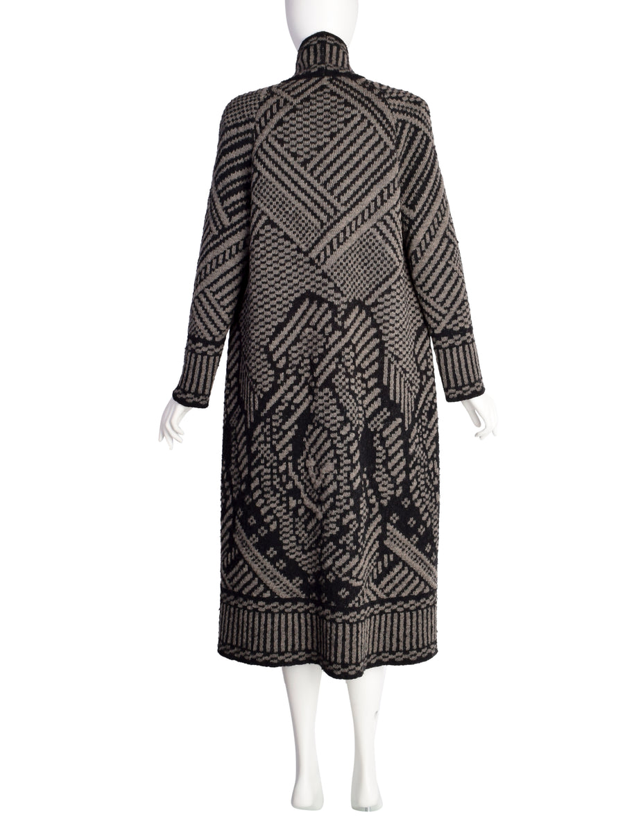Missoni Vintage Black Brown Abstract Flower Intarsia Long Duster Cardi ...