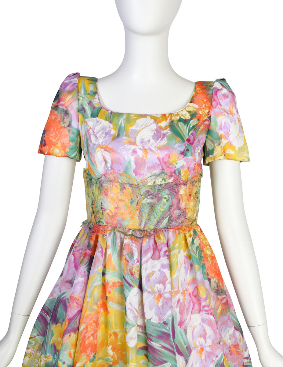 Patricia Rhodes Couture Vintage Silk Organza Painterly Floral Full Ski ...