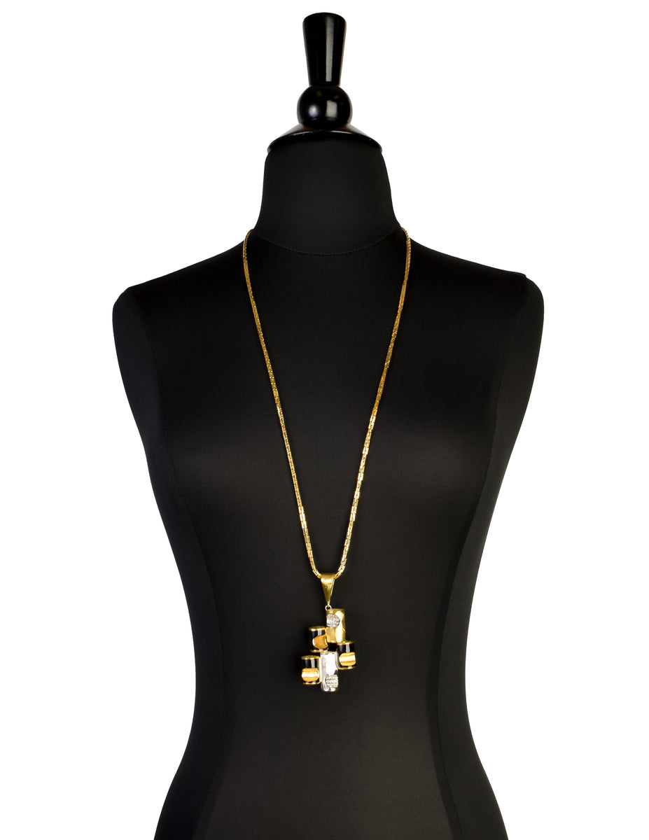 Pierre Cardin Vintage 1970s Striking Black Gold Silver Modernist Penda ...