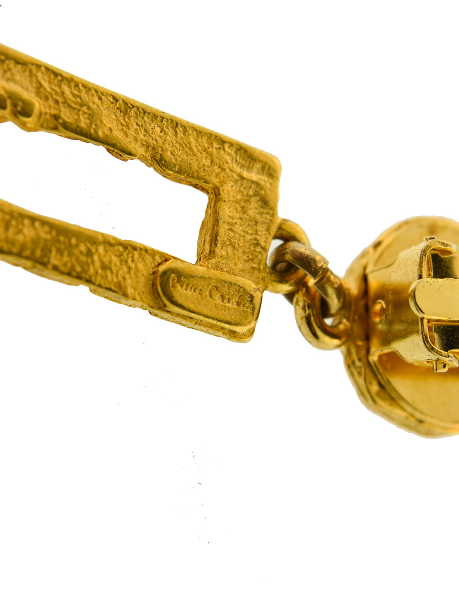 Pierre Cardin Vintage 1970s Artisanal Brushed Gold Textured Dangle Ear ...