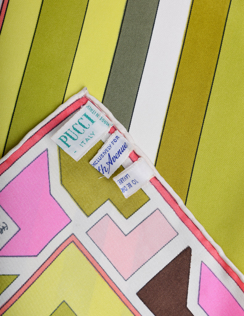 Pucci Vintage Green and Pink Geometric Print Silk Scarf – Amarcord ...