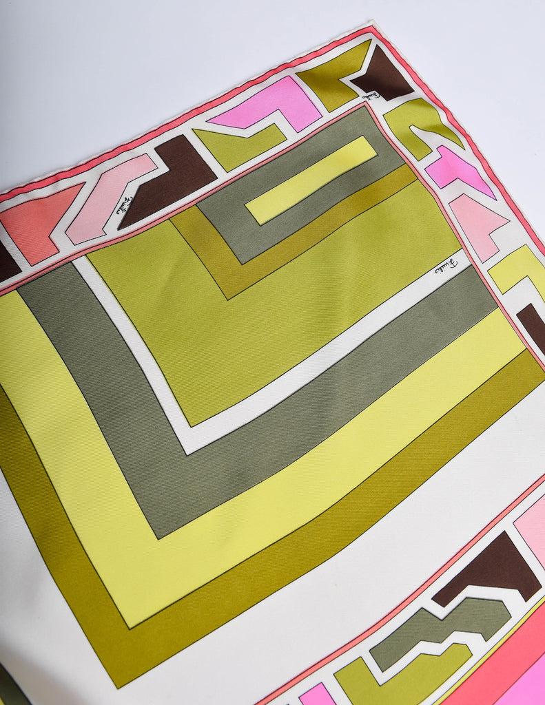 Pucci Vintage Green and Pink Geometric Print Silk Scarf – Amarcord ...