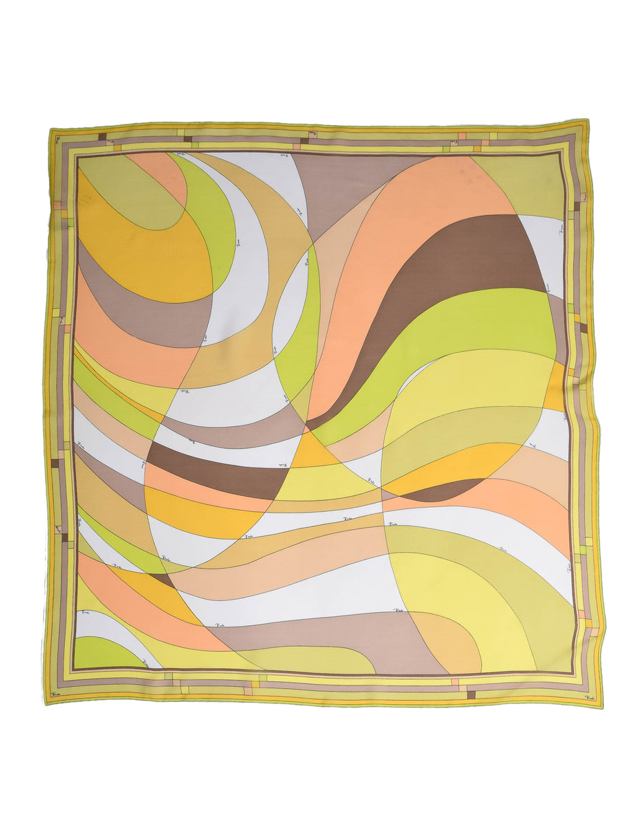 Pucci Vintage Green and Yellow Geometric Print Silk Chiffon Scarf ...